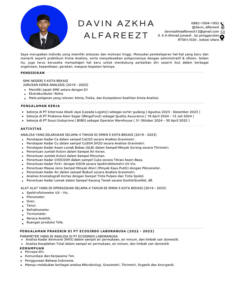 CV Terbaru Davin Azkha Alfareezt - 2025 | PDF