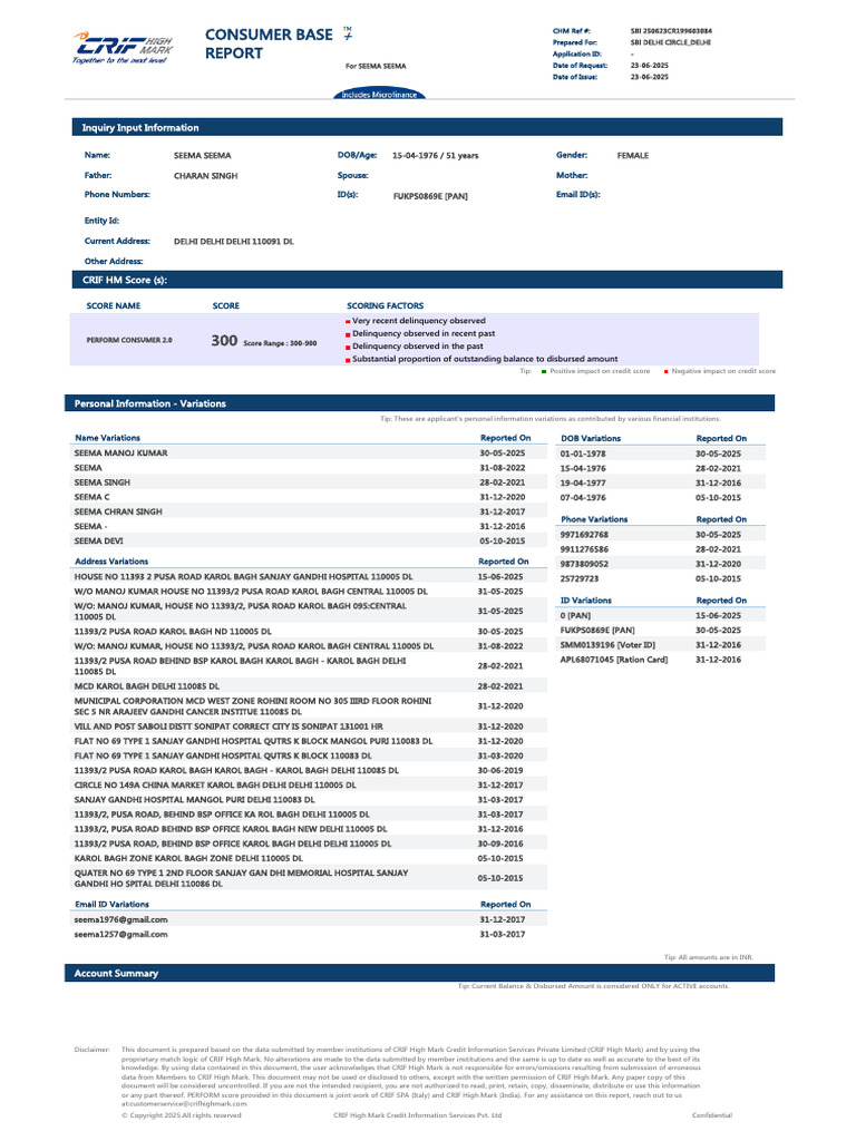 Seema Seema Credit Report Summary | PDF | Credit | Finance & Money ...