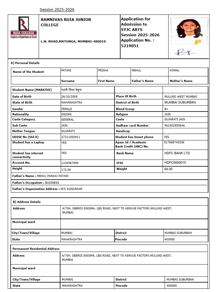 Ruia Syjc Form Application | PDF | Mumbai