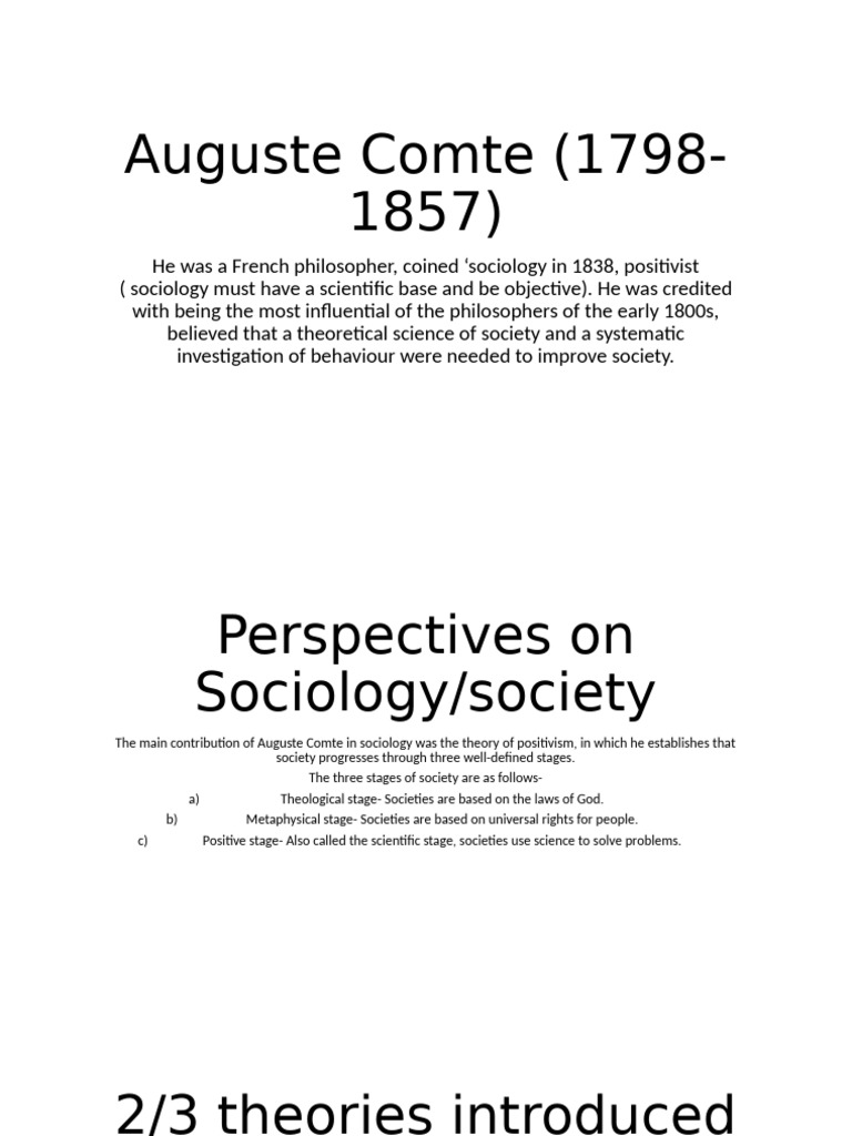 Comte's Positivism and Sociology Stages | PDF | Positivism | Science