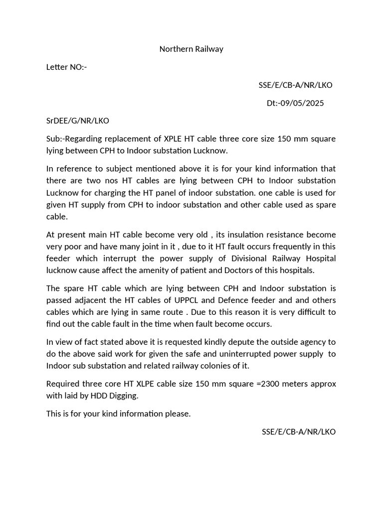 Replacement of HT Cable for Lucknow Substation | PDF