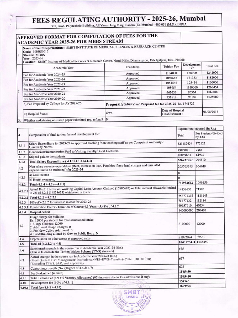 MBBS Fees Proposal AY 2025-26 - Compressed | PDF | Payments | Money