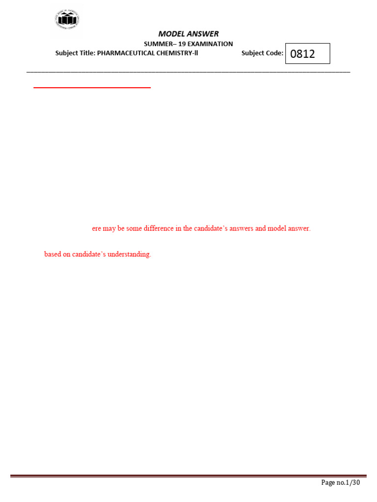 0812 Model Answer Paper Summer 2019 | PDF | Medical Specialties | Drugs