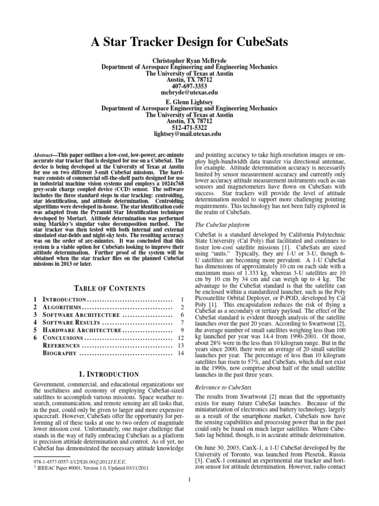 2012 - Mcbryde - A Star Tracker Design For Cubesats | PDF | Outer Space ...
