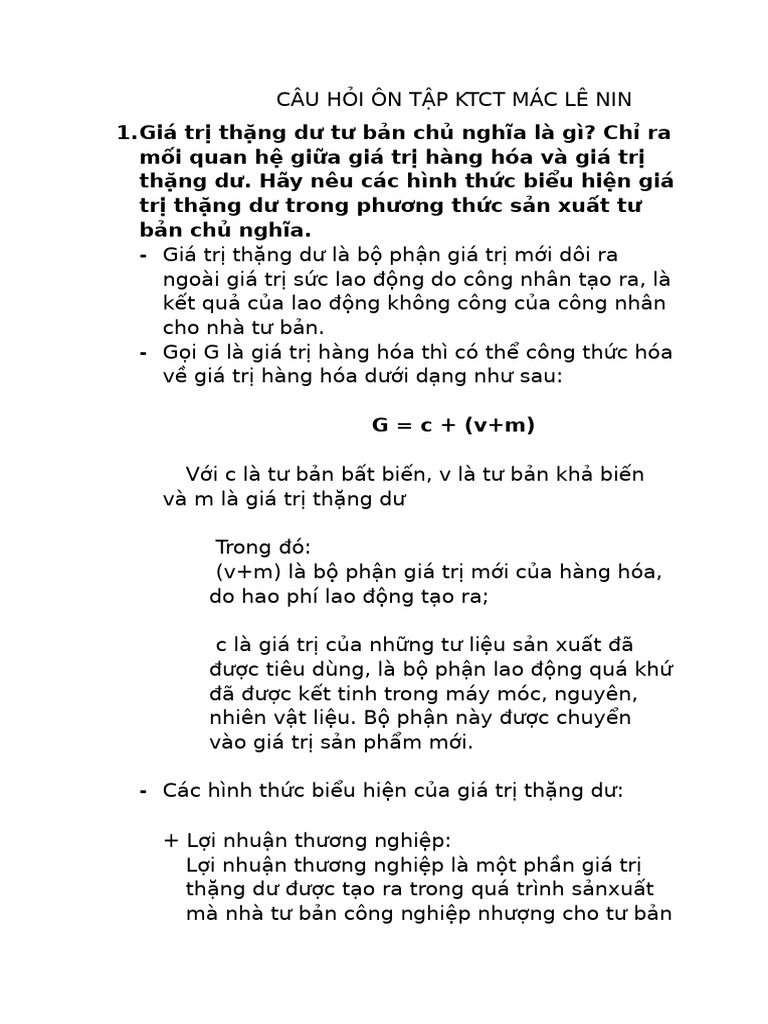 Cau Hoi On Tap Kinh Te Chinh Tri Truong Dai Hoc CNTT Thanh Pho Ho Chi 72081 | PDF