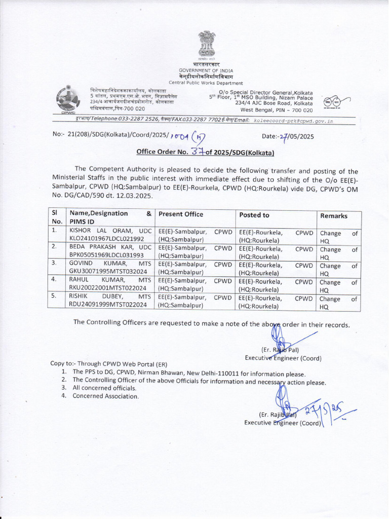 Modification of Ministrial Staff Transfer Order | PDF