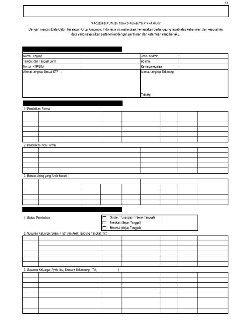 Form Lamaran Kerja (FLK) | PDF