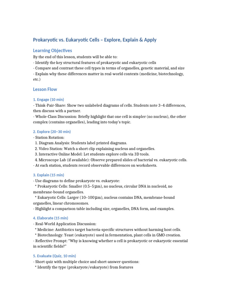 Prokaryotic Vs Eukaryotic Lesson With Worksheets | PDF | Cell (Biology ...