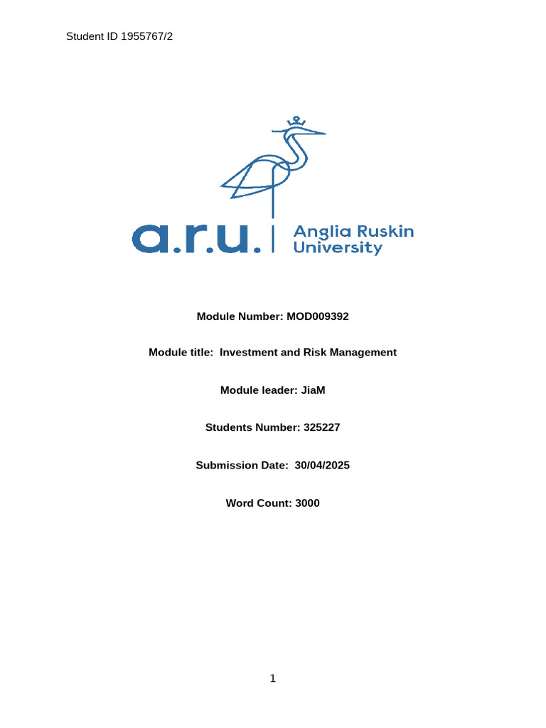 Investment and Risk Management MOD009392 Assignment | PDF | Beta (Finance) | Sharpe Ratio