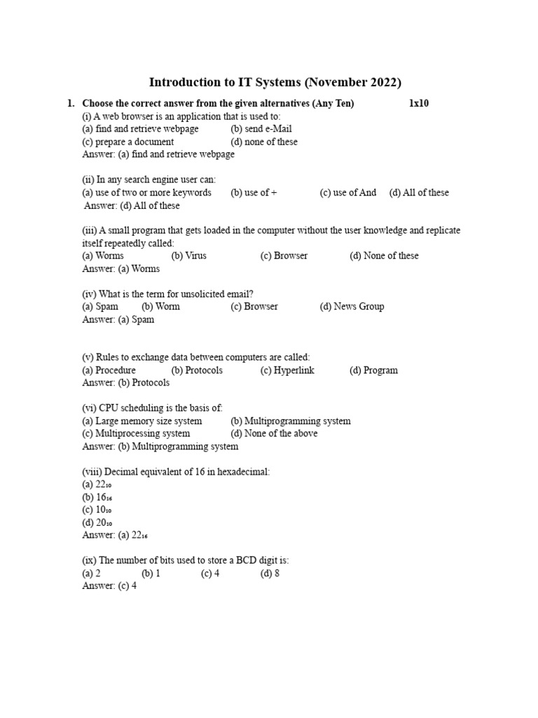 IT November 2022 PYQ Solution | PDF | Denial Of Service Attack | Random Access Memory
