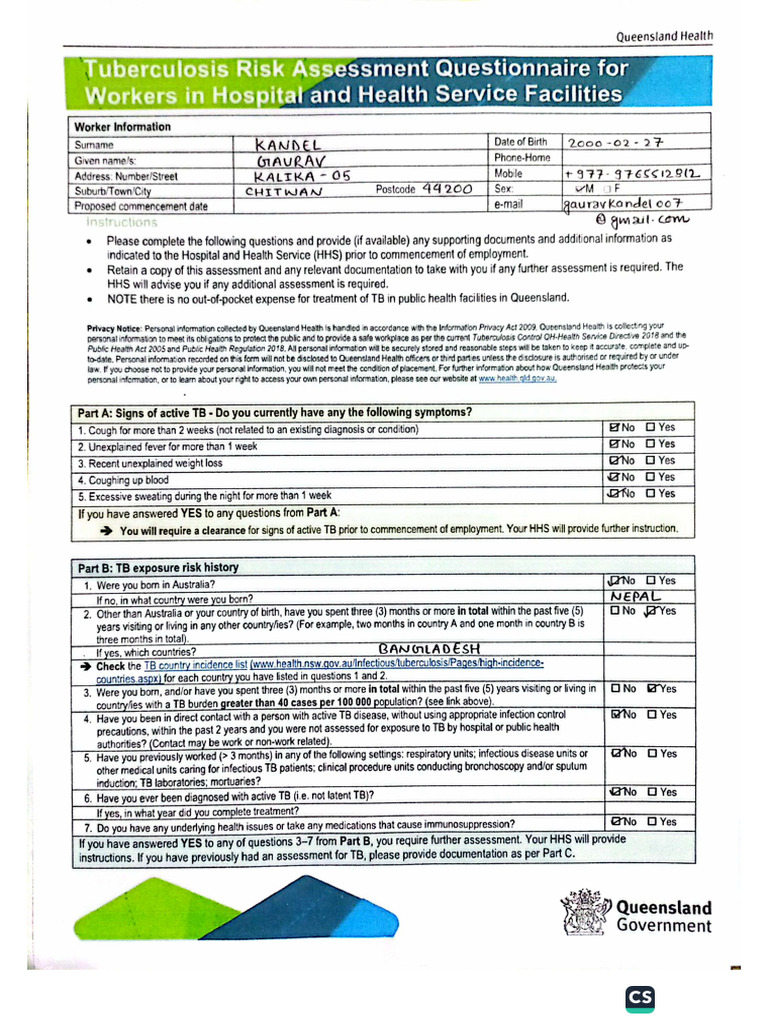 TB Form Queensland | PDF