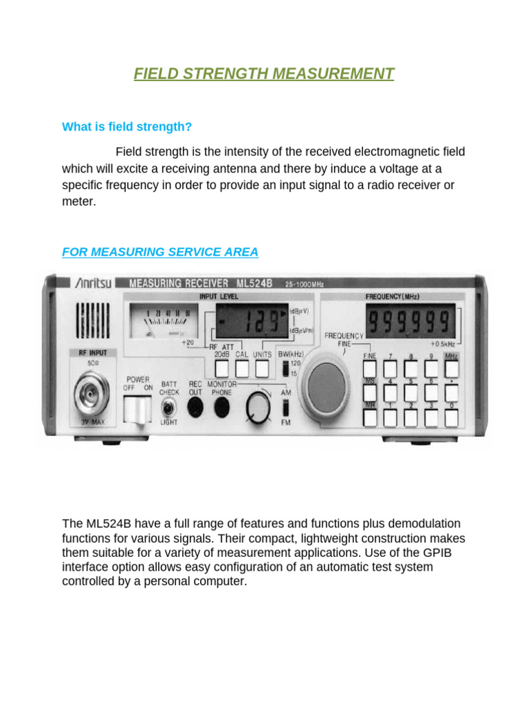 Field Strength Measurement | PDF | Radio | Antenna (Radio)