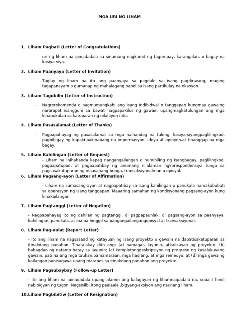 Mga Uri NG Liham Larang | PDF