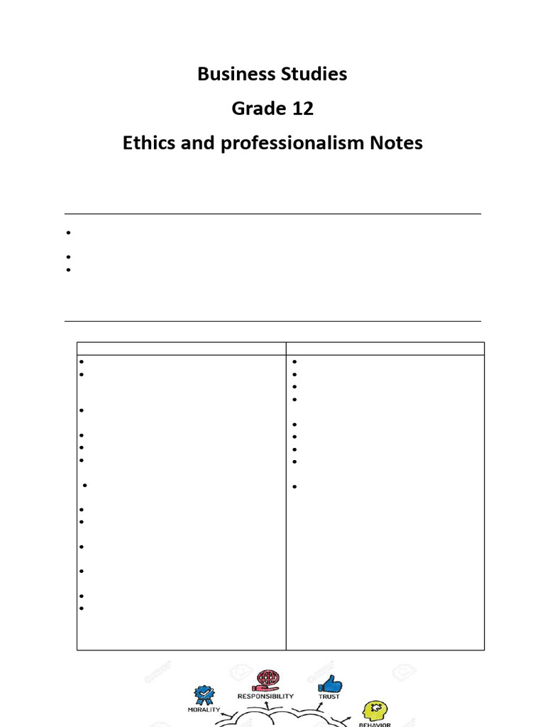 Grade 12 Business Ethics & Professionalism Notes | PDF | Taxes | Employment