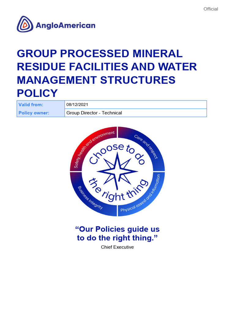 Group Processed Mineral Residue Facilities and Water Management Structures Policy | PDF | Policy ...
