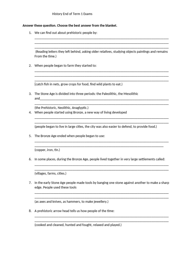 3rd Grade History Exam Questions | PDF | Stone Age | Hunter Gatherer