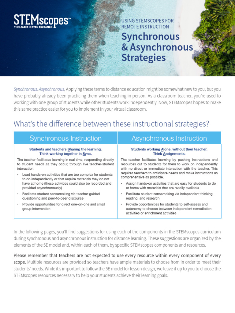 Stemscopes Synchronous and Asynchronous Learning Guide | PDF | Distance ...