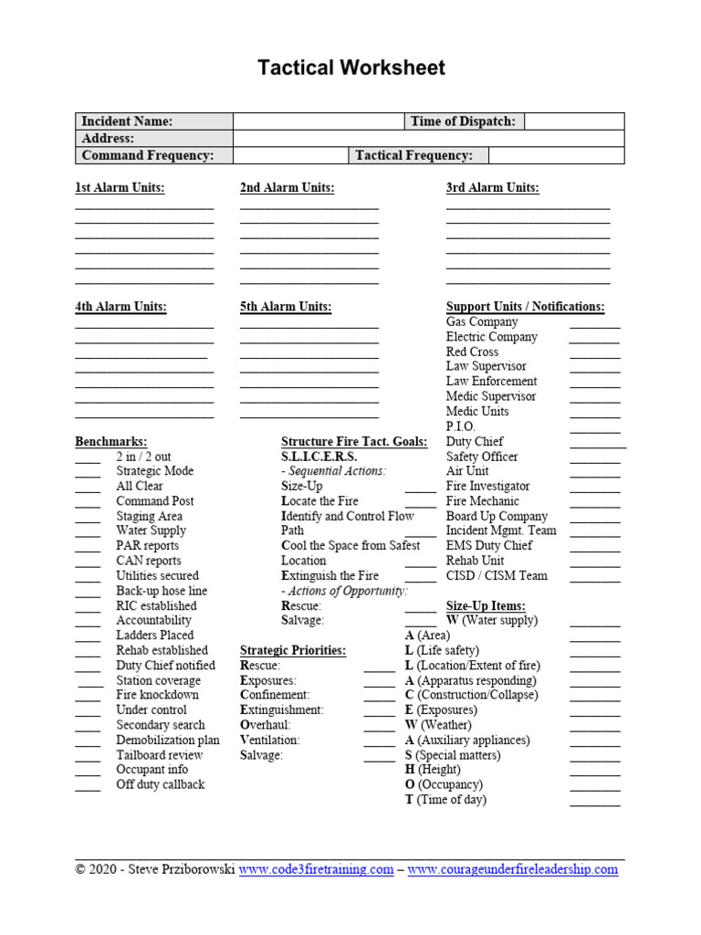 Fireground Tactical Worksheet Template | PDF | Safety