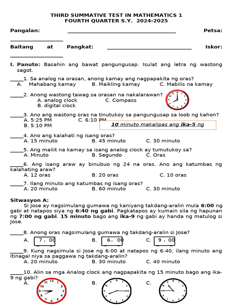 3rd Sum-Q4 - Mathematics 1 | PDF