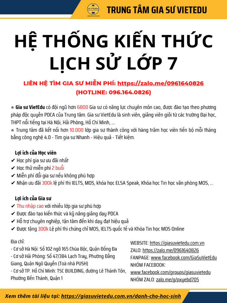 He Thong Kien Thuc Lich Su Lop 7 | PDF