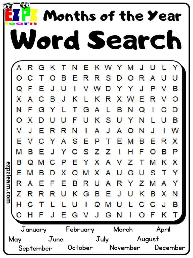 Word Search Months of The Year | PDF
