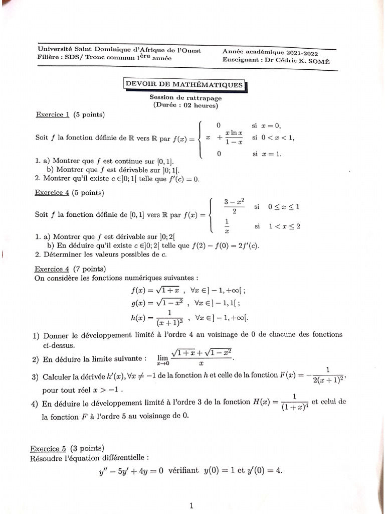 Maths Session de Rattrapage 2021-2022 | PDF