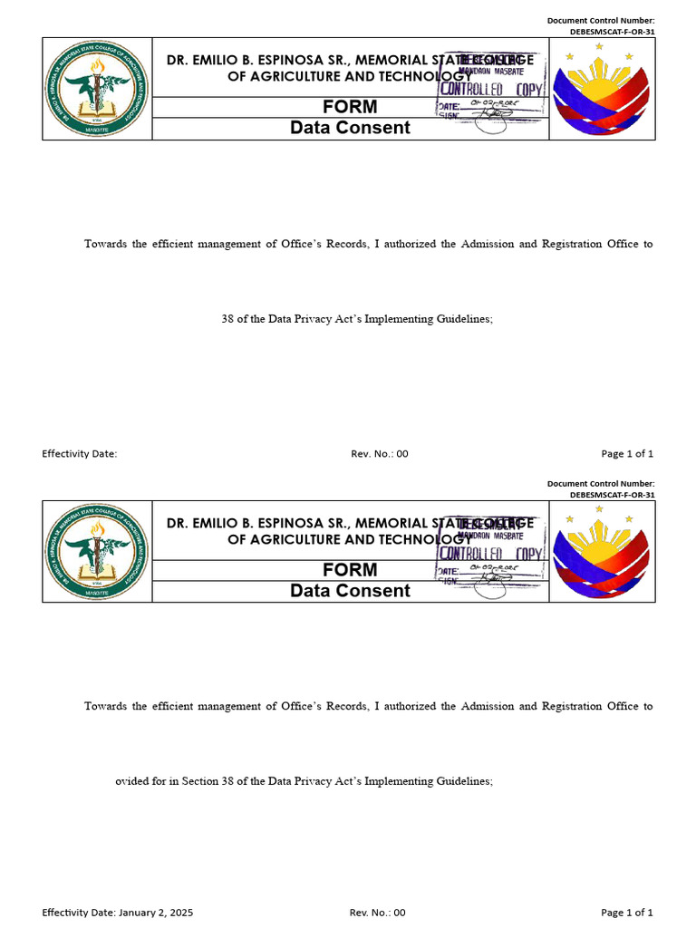 Data Consent Form - 073116 | PDF | Privacy | Data Management
