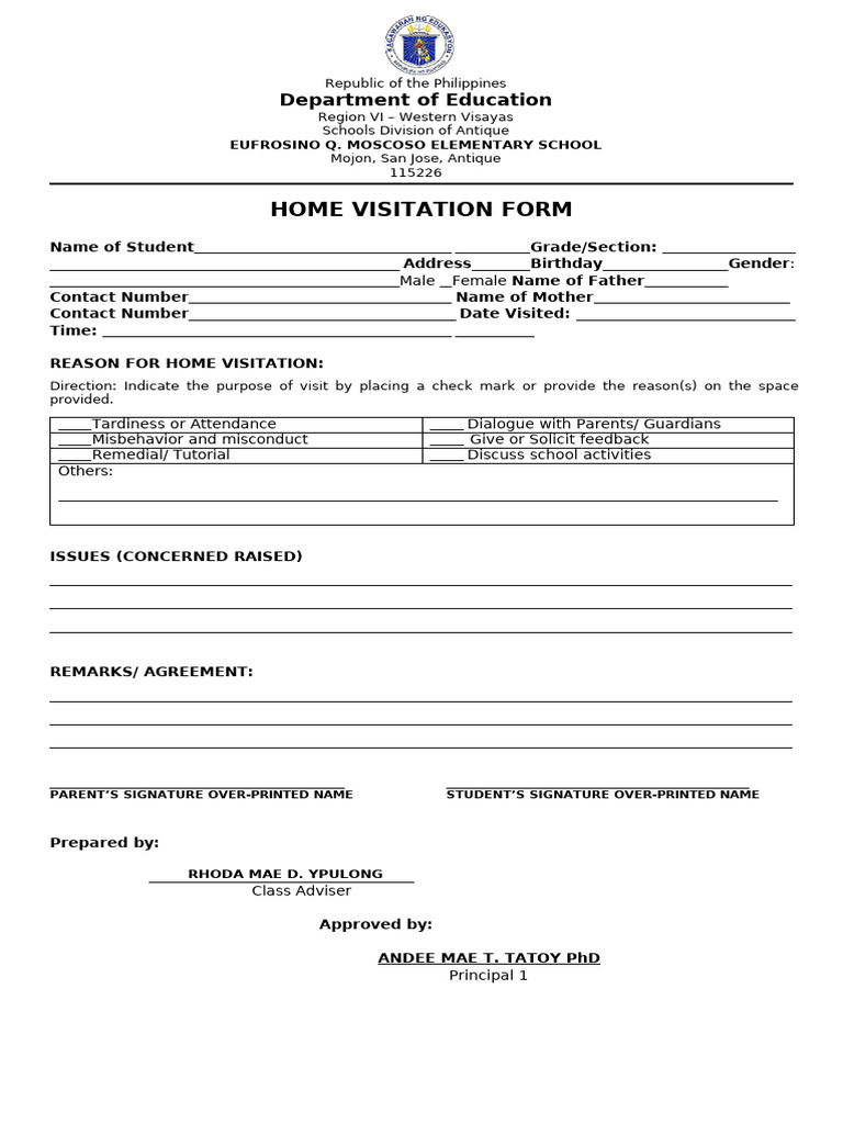 Home Visitation Form Final | PDF
