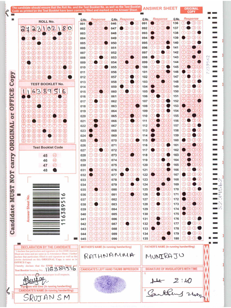NEET OMR Sheet | PDF