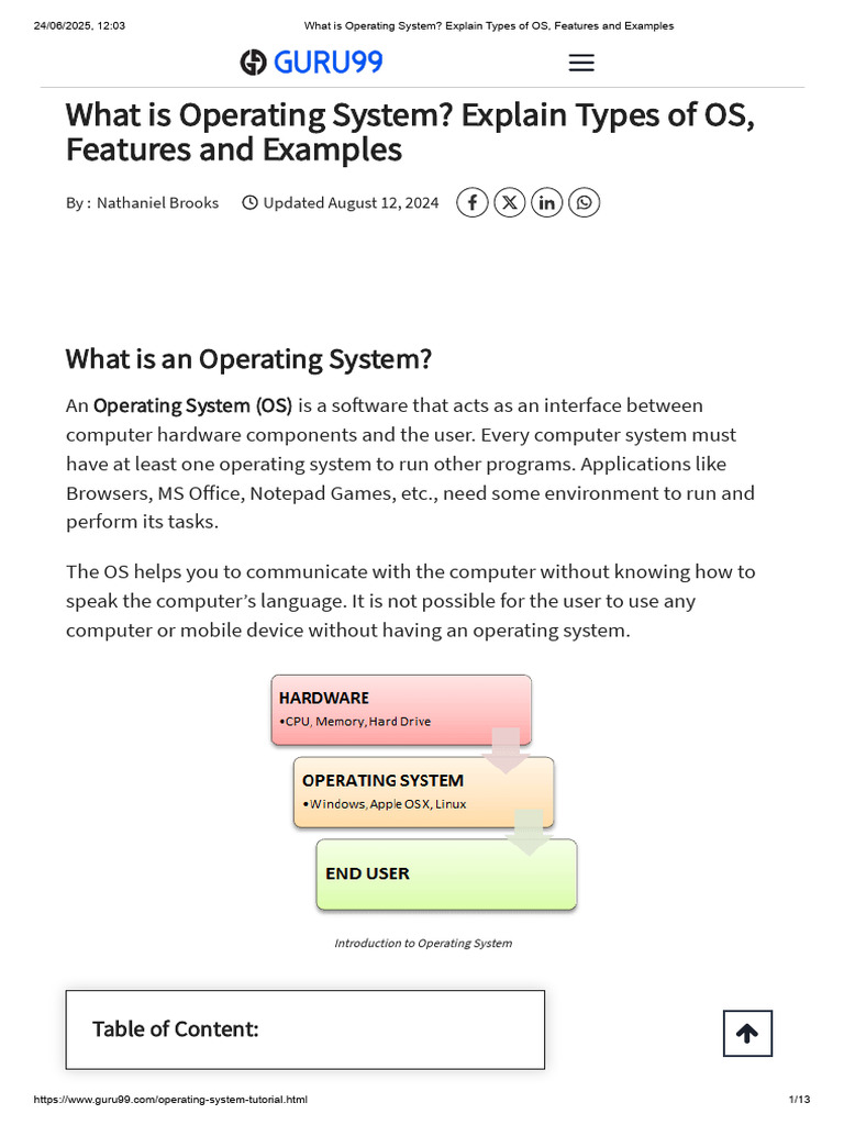 What Is Operating System - Explain Types of OS, Features and Examples | PDF | Operating System ...