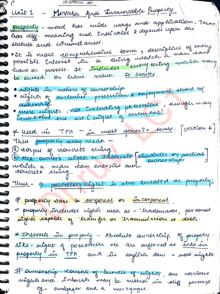 Property Law Notes HAND MADE NOTES FOR LLB 1ST YEAR STUDENTS | PDF