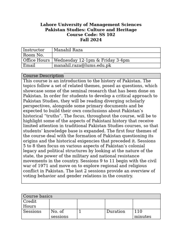 Manahil Raza - Course Outline - Pak Stds | PDF | Pakistan