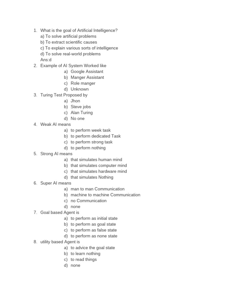 Mid I Objective Questions and Answers | PDF | Artificial Intelligence ...