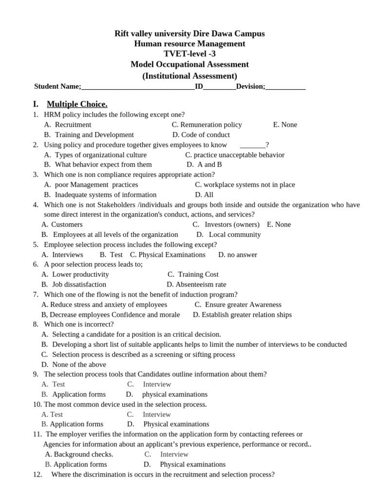 HRM Level-3 Model COC. Kebede | PDF | Employment | Recruitment
