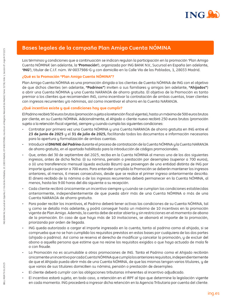 Bases Plan Amigo ING Junio - Julio 2025 | PDF | Padrino | Ing Group
