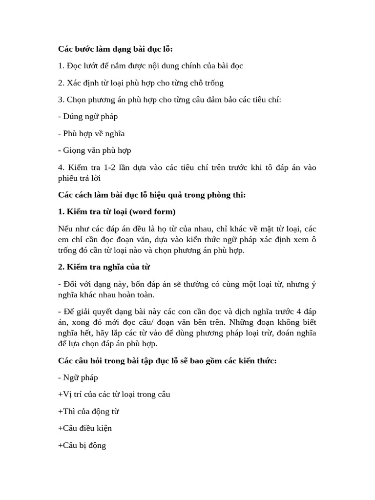 Các Bư C Làm D NG Bài Đ C L | PDF