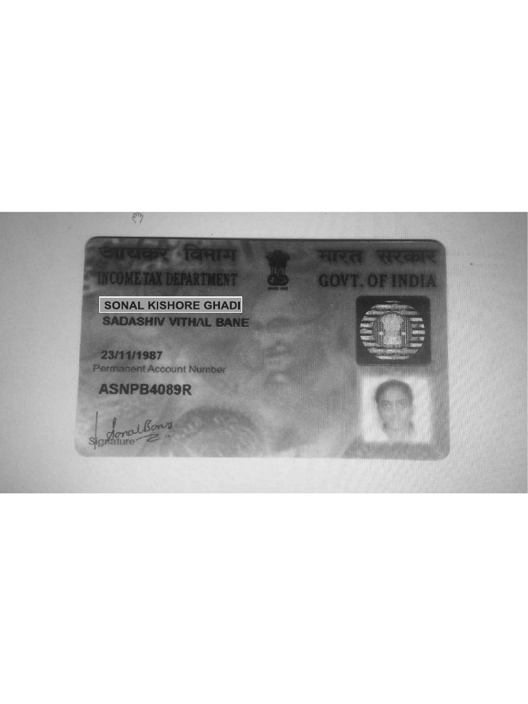 Sonal Kishore Ghadi Pan Card | PDF
