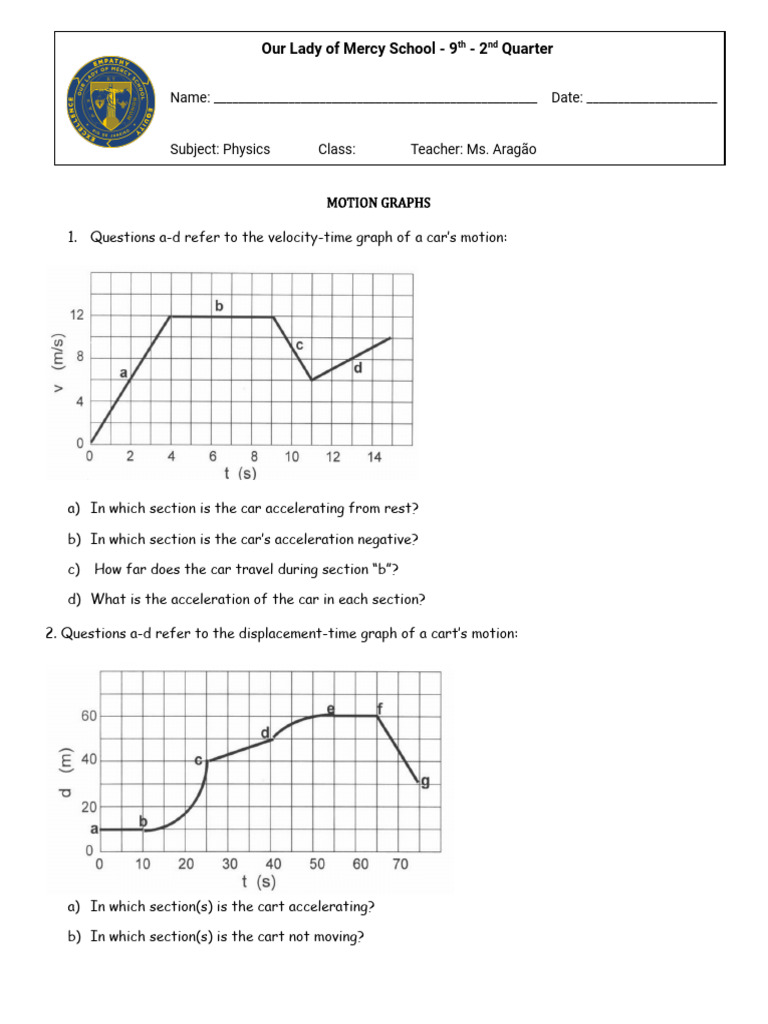 Motion Graphs - Worksheet | PDF | Acceleration | Velocity