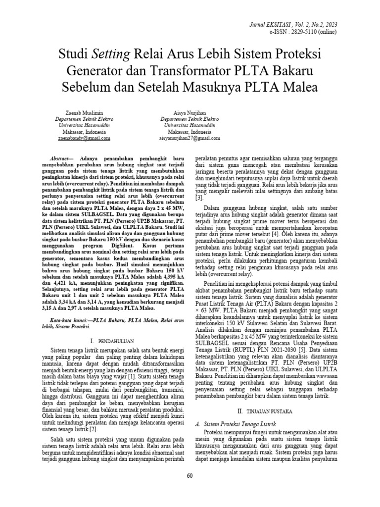 Setting Relai Arus Lebih PLTA Bakaru | PDF