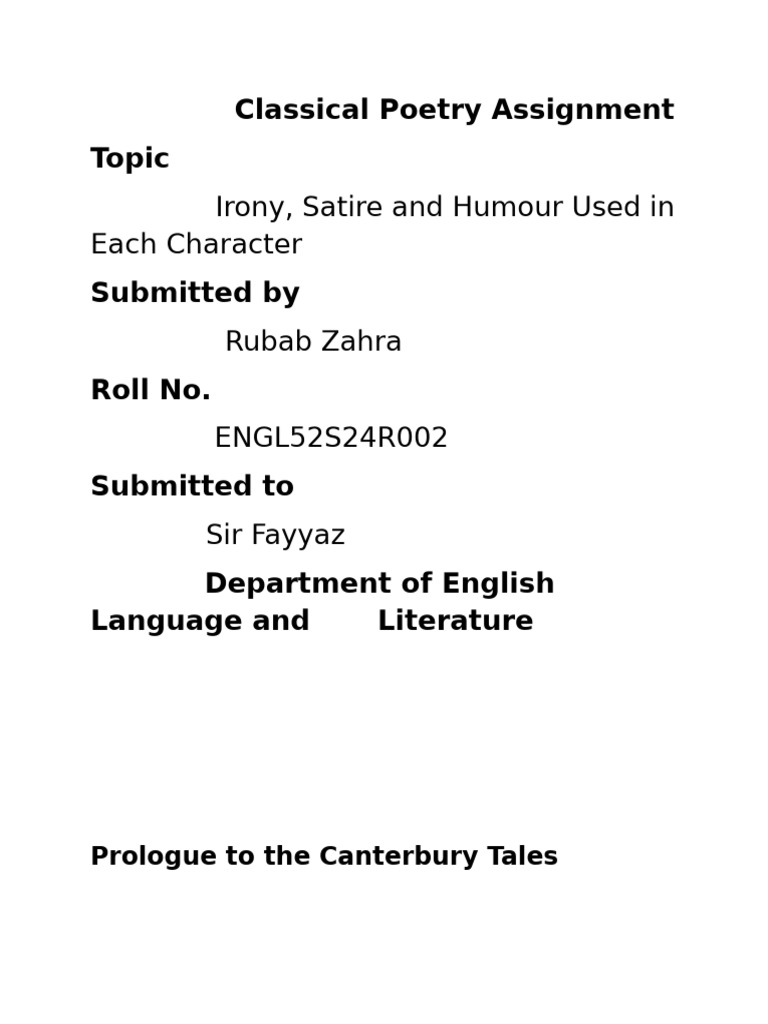 Classical Poetry Assignment The Canterbury Tales | PDF | Satire | The ...