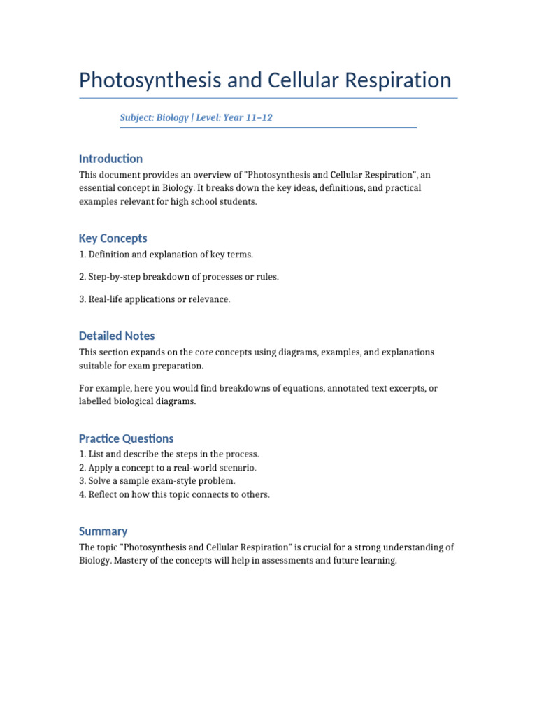 Photosynthesis & Respiration Guide | PDF