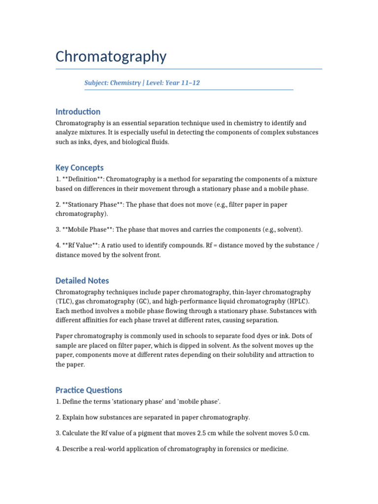 Chromatography Chemistry Notes | PDF