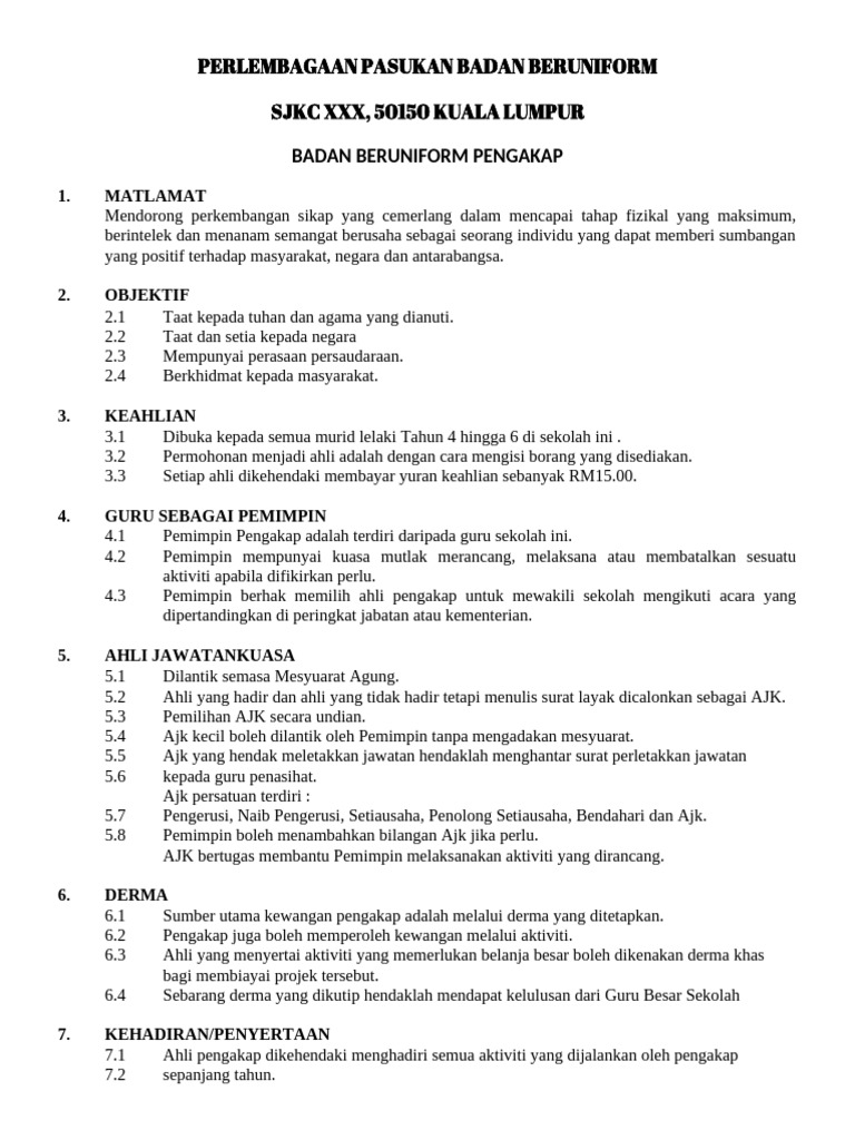 Perlembagaan Pasukan Badan Beruniform 2023-2024 | PDF