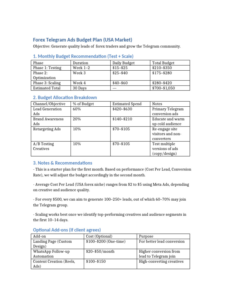 Forex Telegram Ads Budget Plan USA | PDF | Foreign Exchange Market ...
