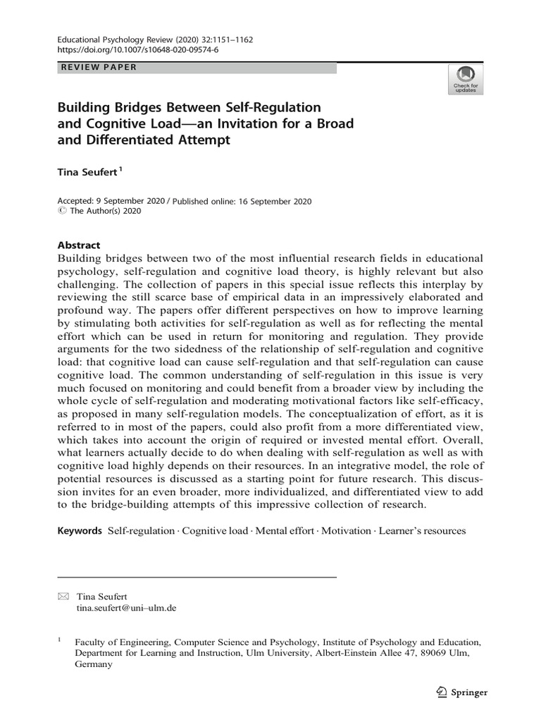 Building Bridges Between Self-Regulation and Cognitive Load-An ...