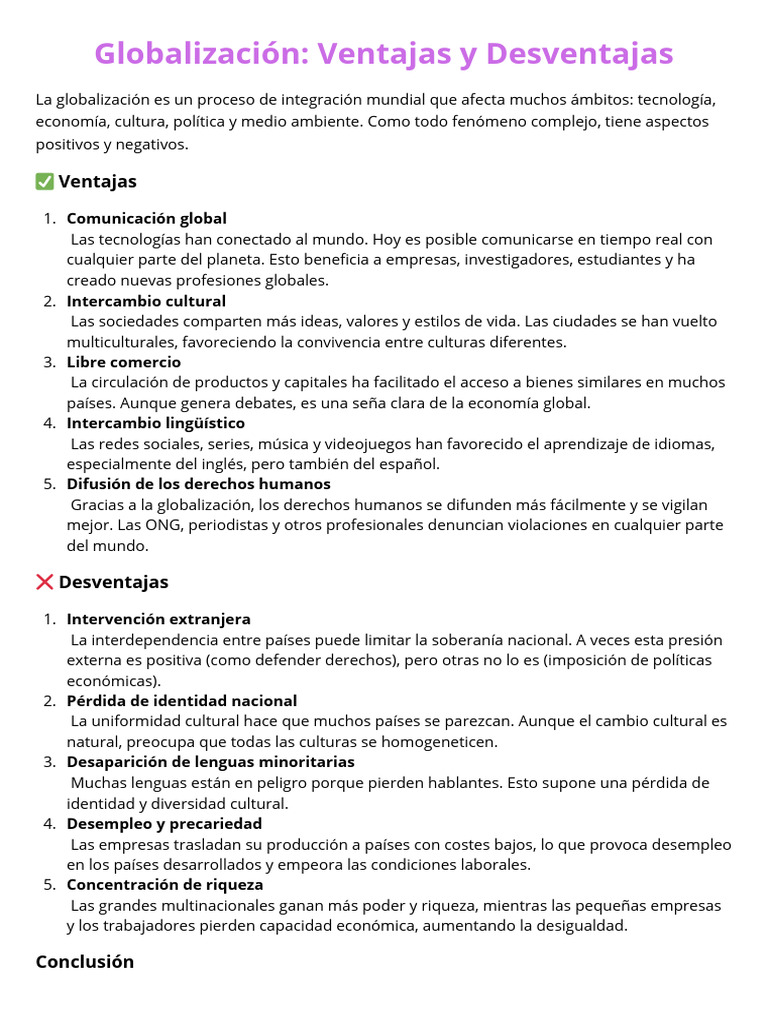Globalización Ventajas y Desventajas | PDF | Globalización | Economias