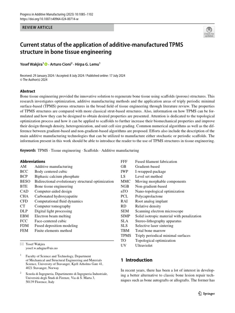 Current Status of TPMS in Bone Tissue Engineering | PDF | Tissue Engineering | Mathematical ...