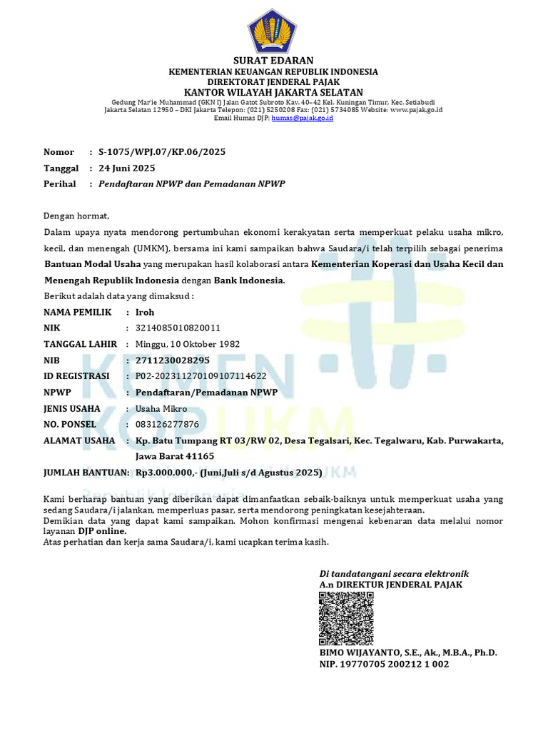 Pendaftaran Dan Pemadanan NPWP Iroh | PDF