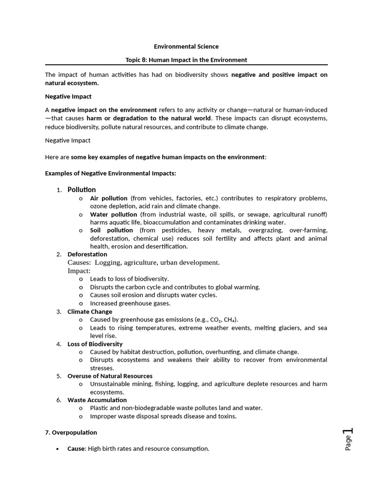 Environmental Science Topic 8 | PDF | Human Impact On The Environment ...