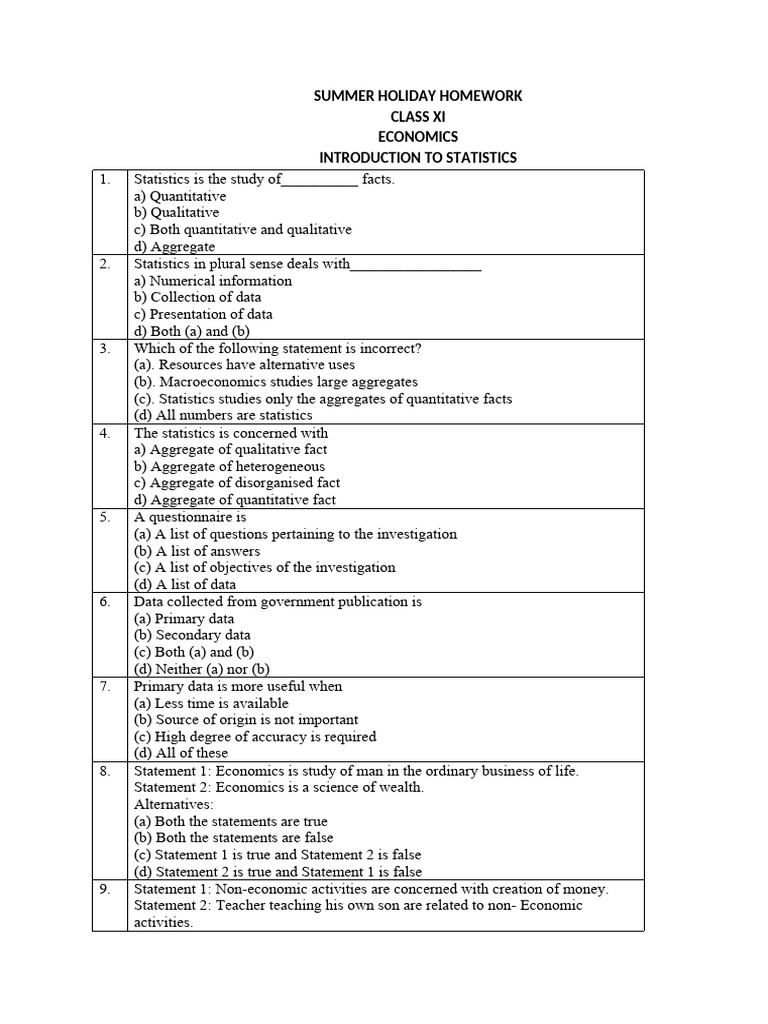Economics Competency Based Questions Class 11 | PDF | Statistics | Census